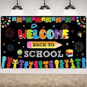 Welcome Back to School Backdrop Banner Decorations, Large Fabric Welcome Back to School Bulletin Board Decorations, Welcome Back to School Photo Booth Background Wall Decorations, 72.8 x 43.3 Inch