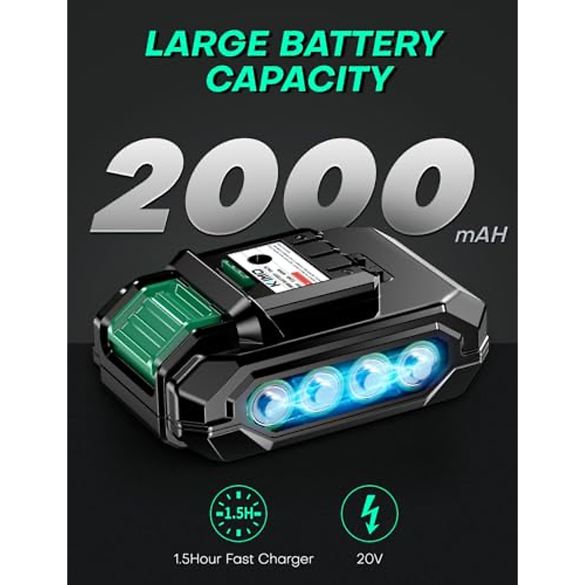 K I M O 1/2 Inch Cordless Impact Wrench, Green, Metal