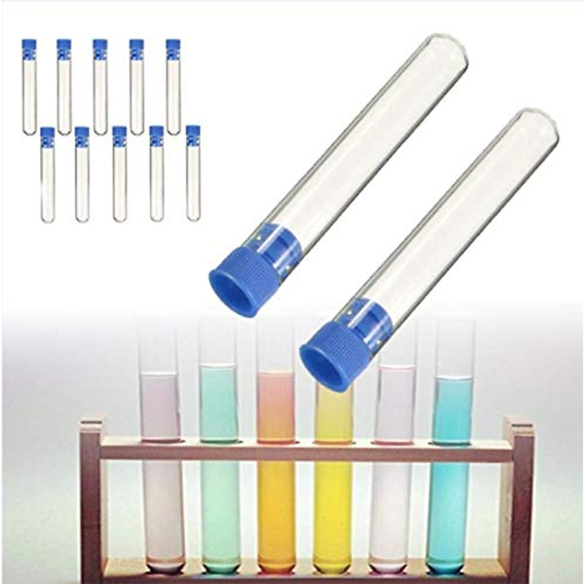 LTKJ 20pcs 12x75mm Clear Borosilicate Glass Test Tubes Rimless Heat-Resistant Glass with Blue Push Caps for Scientific Experiments