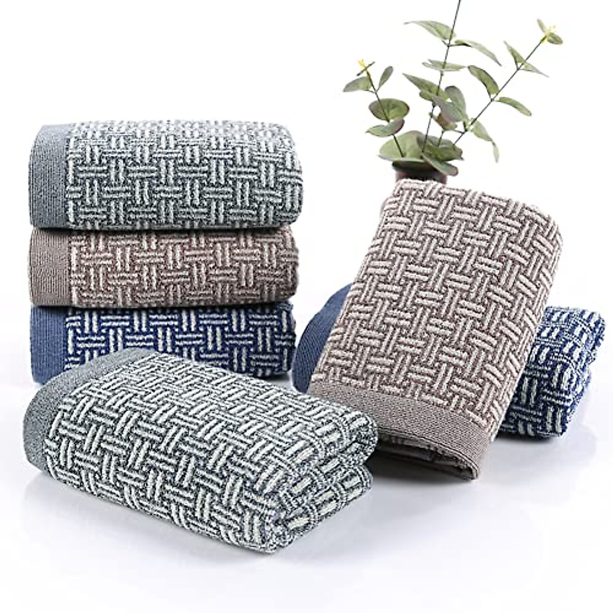 Pidada Hand Towels Set of 2 100% Cotton Checkered Pattern Absorbent Soft Decorative Towel for Bathroom 13.4 x 29.1 Inch (Gray)