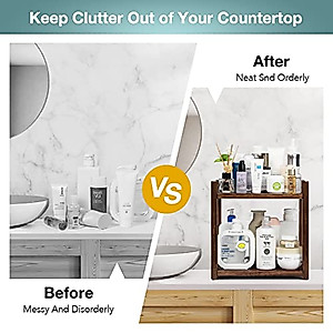 Tokokimo 2 Tier Bathroom Organizer Countertop, Acacia Wood Counter Organizer Shelf for Perfume, Kitchen Spice Rack, Counter Trays Vanity Organizer, Bathroom Counter Organizer, Bathroom Storage Shelf