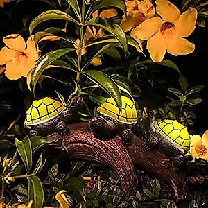 pearlstar Solar Outdoor Statues Turtle on Log Yard Decor, Waterproof Figurine Light Garden Decorations Lawn Ornaments for Patio, Backyard, Gift for Mom Woman Grandma Lovers