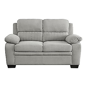 58" Gray Loveseat Sofa for Living Room, 2 Seater Modern Fabric Couch with Channel Tufted Back, Low Arm Rest Love Seat with Wood Legs for Apartment Small Space Studio Bedroom Office Studio