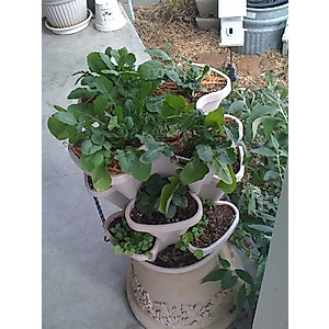 3 Tier Stackable Herb Garden Planter Set with Bottom Saucer - Stone Color - Vertical Container Pots for Herbs, Strawberries, Flowers