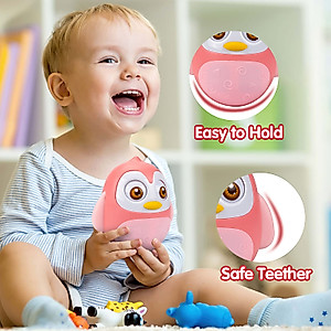 UNIH Roly Poly Baby Toys 6 to 12 Months Developmental, Tummy Time Wobbler Toy for Baby, Penguin Tumbler Wobbler Toys for Infant Boy Girl Gifts (Pink)