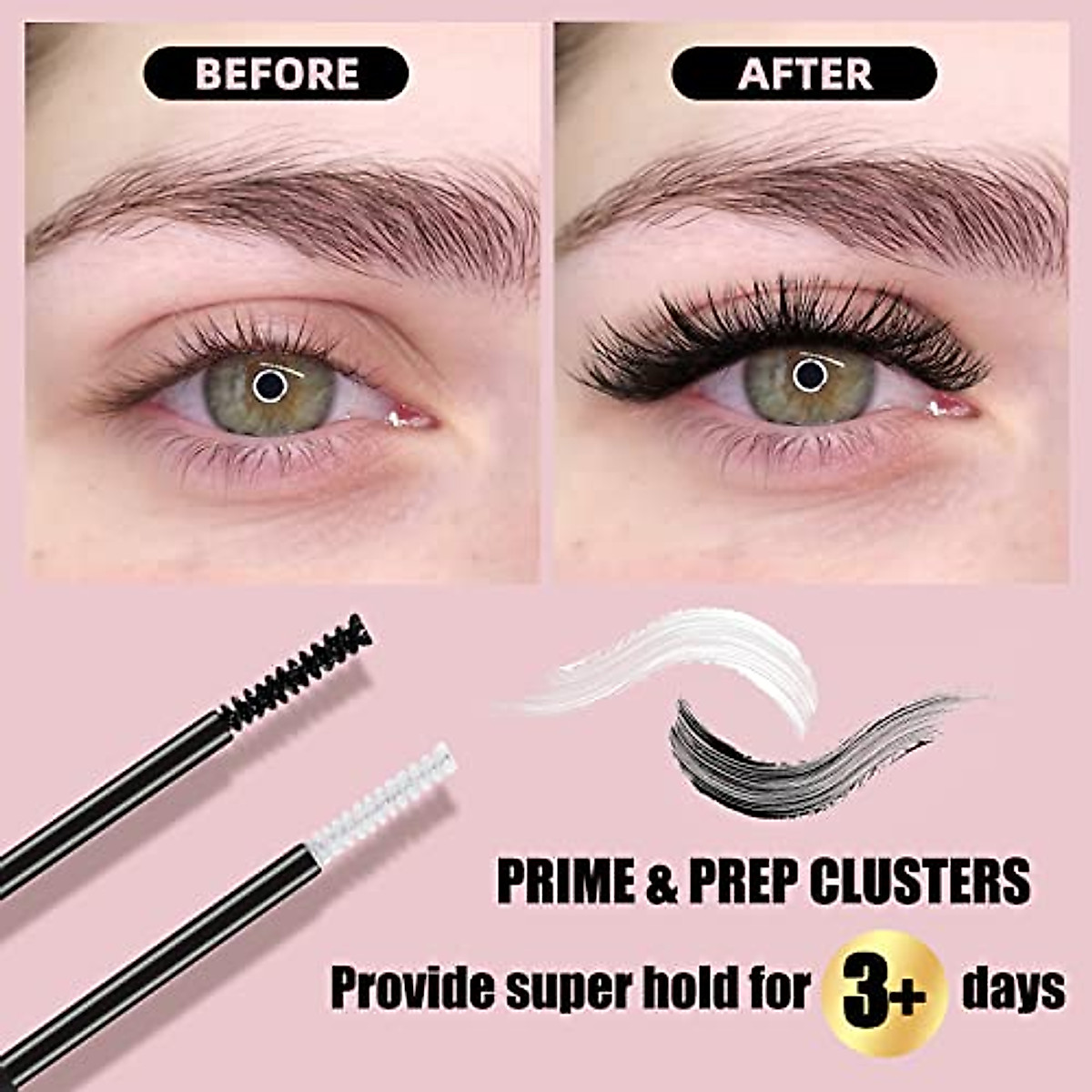 Lash Bond and Seal, Cluster Lash Glue Mascara Wand DIY Eyelash Extension Bond & Seal Infused with Biotin & Vitamin E, Bond and Seal Lash Glue for All Day Wear Super Strong Hold 72 Hours
