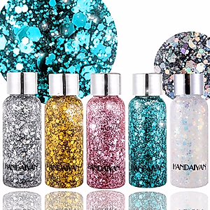 Body Glitter Holographic Glitter Liquid for Festival Make Up,Face Glitter Sequins Chunky for Hair and Eyeshadow Long-Lasting No Glue Needed and Easy to Remove.