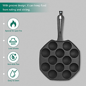 Cabilock Takoyaki Pan 12 Molds Takoyaki Maker Skillet Cast Iron Octopus Meat Ball Mold No- stick Baking Tray for Octopus Balls Pancake