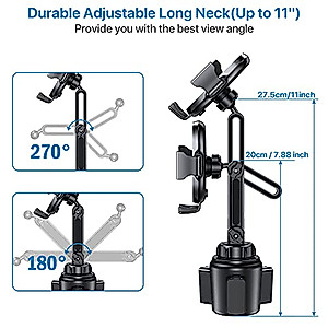 Miracase [Upgraded Version] Cup Phone Holder for Car, Universal Adjustable Long Neck Car Cup Holder Phone Mount Cradle Friendly Compatible with iPhone Samsung Google and All Smartphones