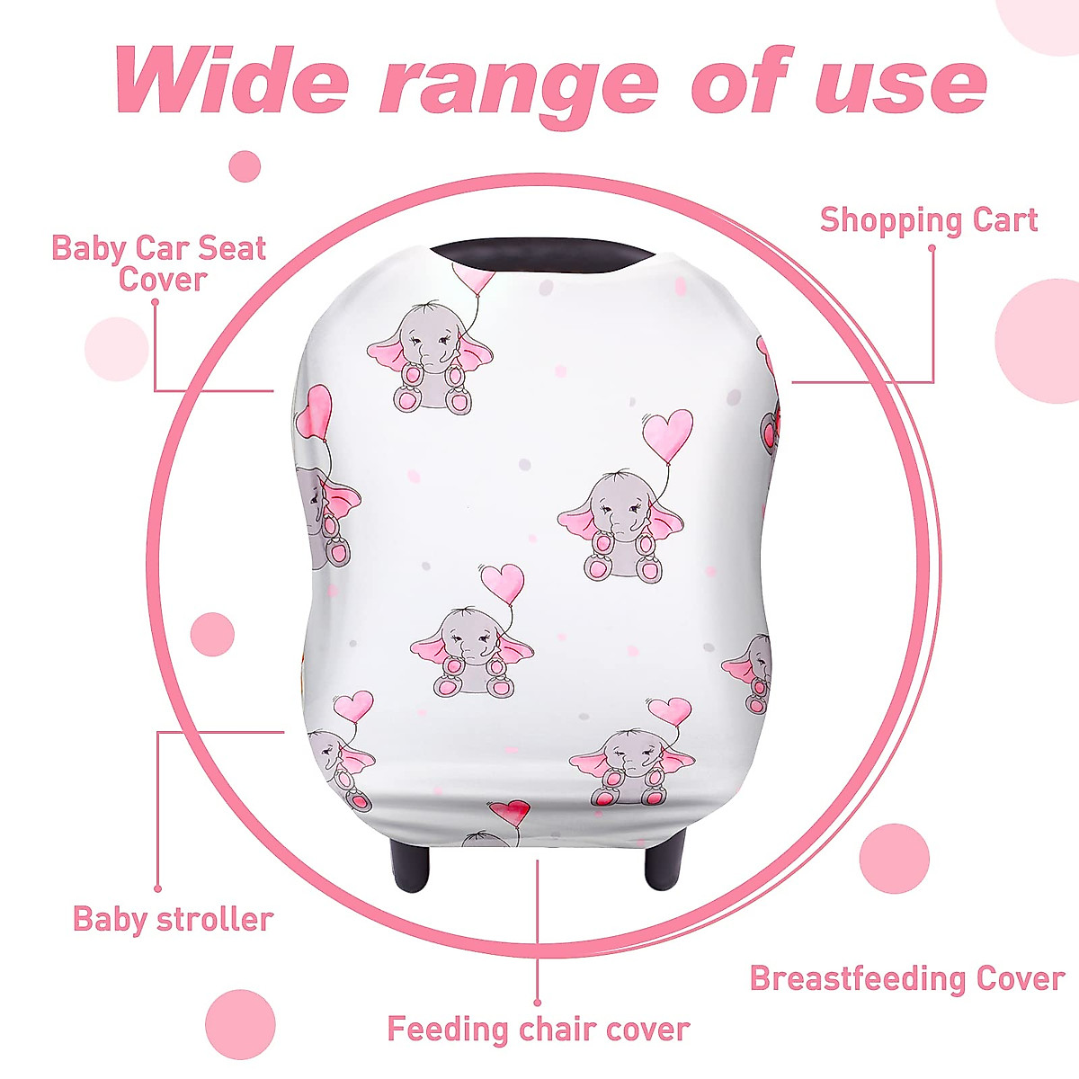 Timtin Baby Car Seat Cover Baby Car Seat Canopy Stretchy Elephant Nursing Cover Carseat Canopy for Babies Breastfeeding and Car Seat Multi Use Shopping Cart Cover High Chair Cover