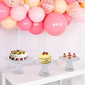 3pcs Crystal Cake Stand, Mirror Cake Tray Dessert Cupcake Pastry Candy Display Plate for Christmas Wedding Event Party Decoration (Silver)