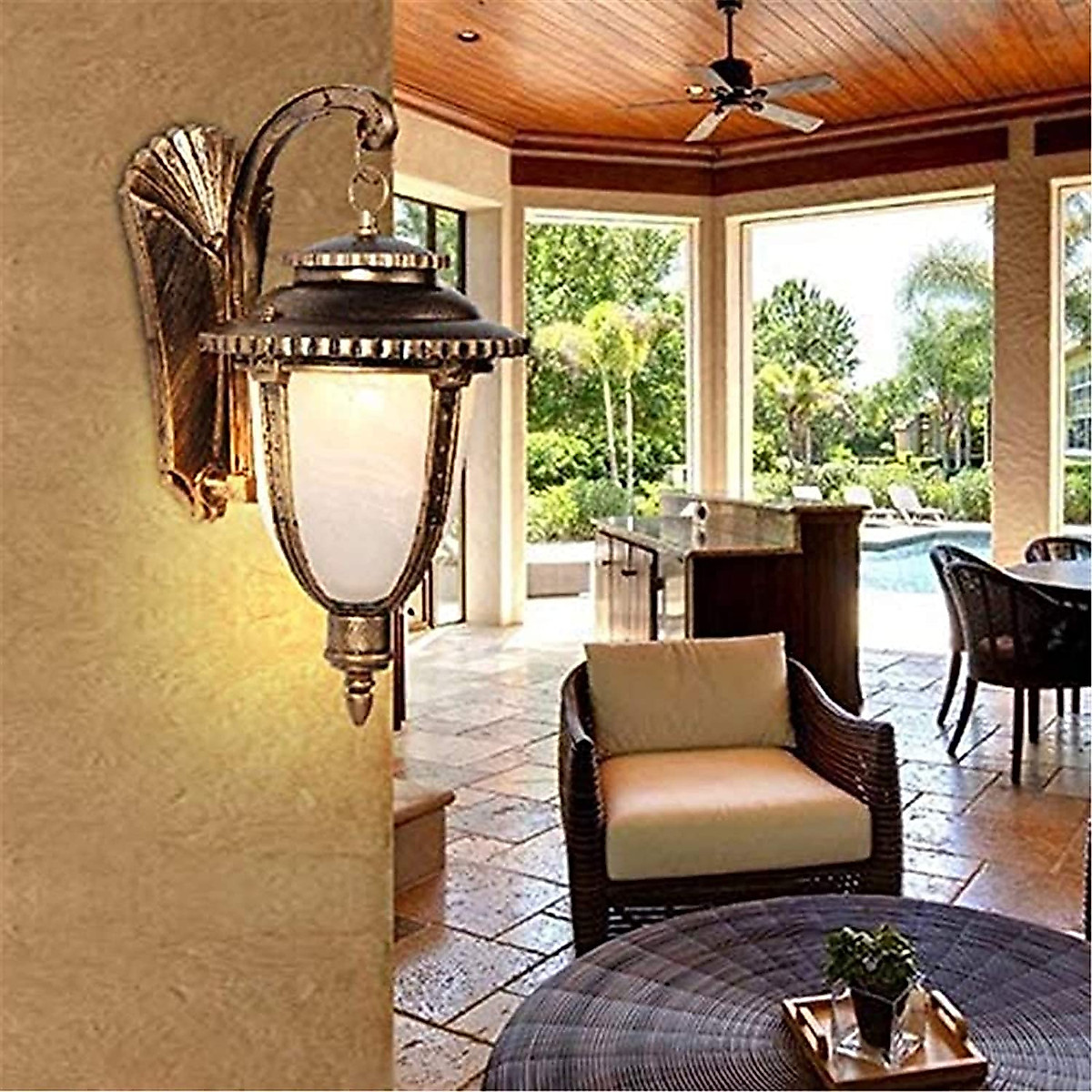 LJYT Retro Exterior Wall lamp Aluminum and Glass lampshade Waterproof Outdoor Wall lamp Staircase gate Entrance Garden Hanging E27 Wall lamp Home Decoration