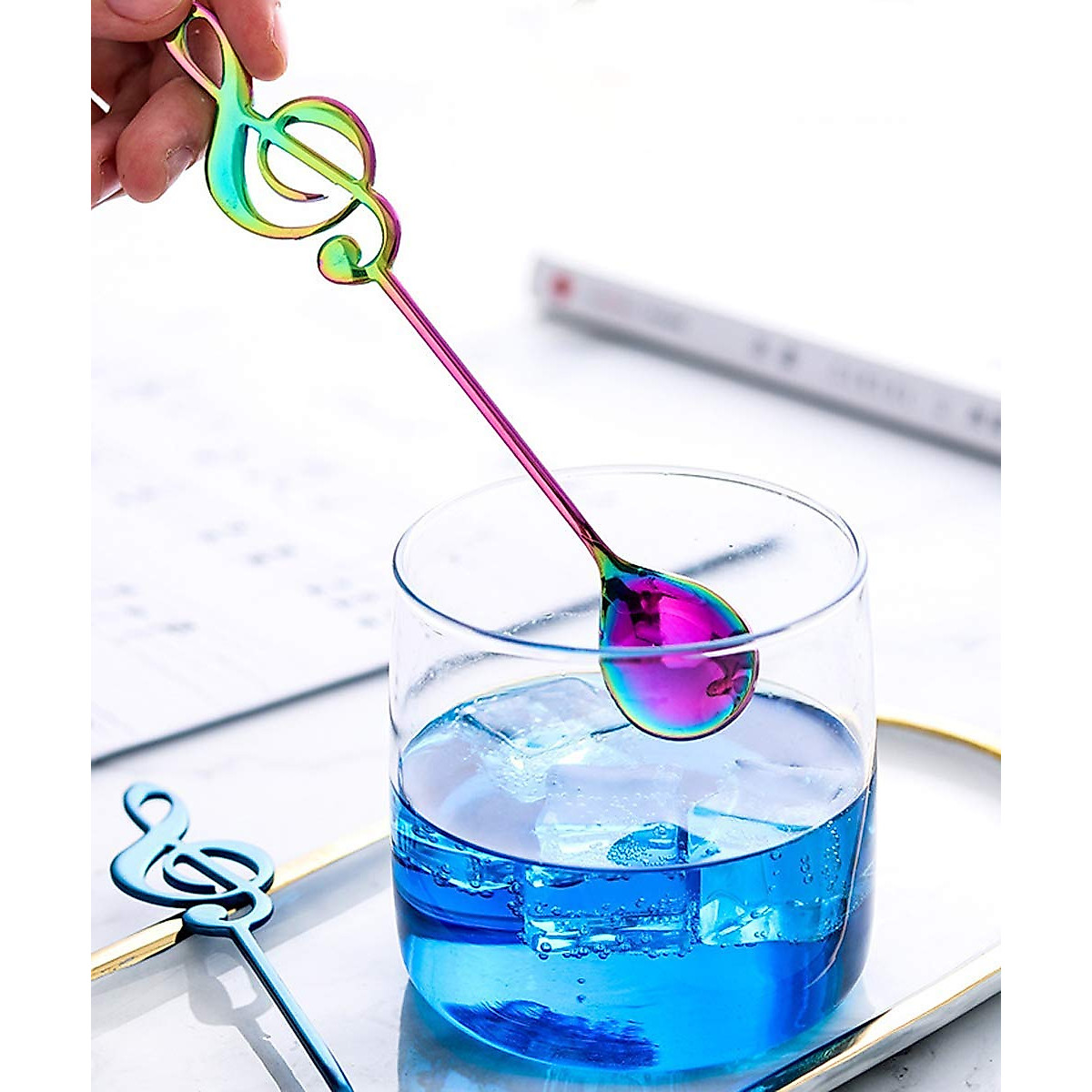 Falytemow Music Note Design Spoons 304 Stainless Steel Creative Cute Teaspoons for Coffee Tea Dessert Drink Mixing Milkshake Spoon Tableware Set of 8