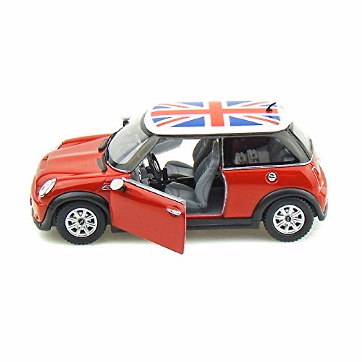 KiNSMART Mini Cooper S 5" 1:28 Scale Die Cast Metal Model Toy Car British Flag Red w/Pullback Action