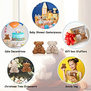 Threan 8 Pcs Mini Plush Bears 4'' Small Bear Bulk Stuffed Animal Toys Tiny Soft Bear Doll Present Stuffers for Keychain Baby Shower Party Favors Supplies(Brown, Apricot)