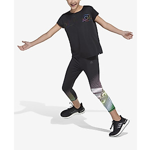 adidas Girls' AEROREADY Innovation Graphic 7/8" Tights, Black with Multicolor, 6