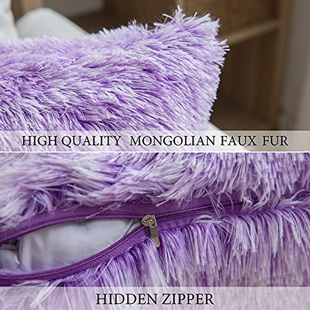 MIULEE Pack of 2 Ultra Soft Fluffy Throw Pillow Covers Decorative Plush Shaggy Double-Sided Faux Fur Pillow Cases Cushions Covers for Sofa Bedroom Car 20x20 Inch Purple Ombre