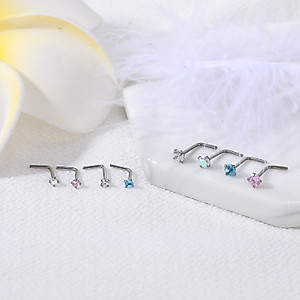 ZS 4Pcs 20G Grade 23 Titanium Nose Rings for Women, 2mm 3mm CZ Nose Studs, Nose Bone/Screws/L Shaped Nose Piercing Jewelry (Round(Claw),L-2mm)