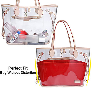 Doxo Purse Organizer Insert for Handbags & Base Shaper 2pc Set,Felt Organizer Insert Large Tote,Bag Organizer with Zipper 7 Sizes,Fit Speedy Neverfull MM/City33 and More(Red-L-Combination)