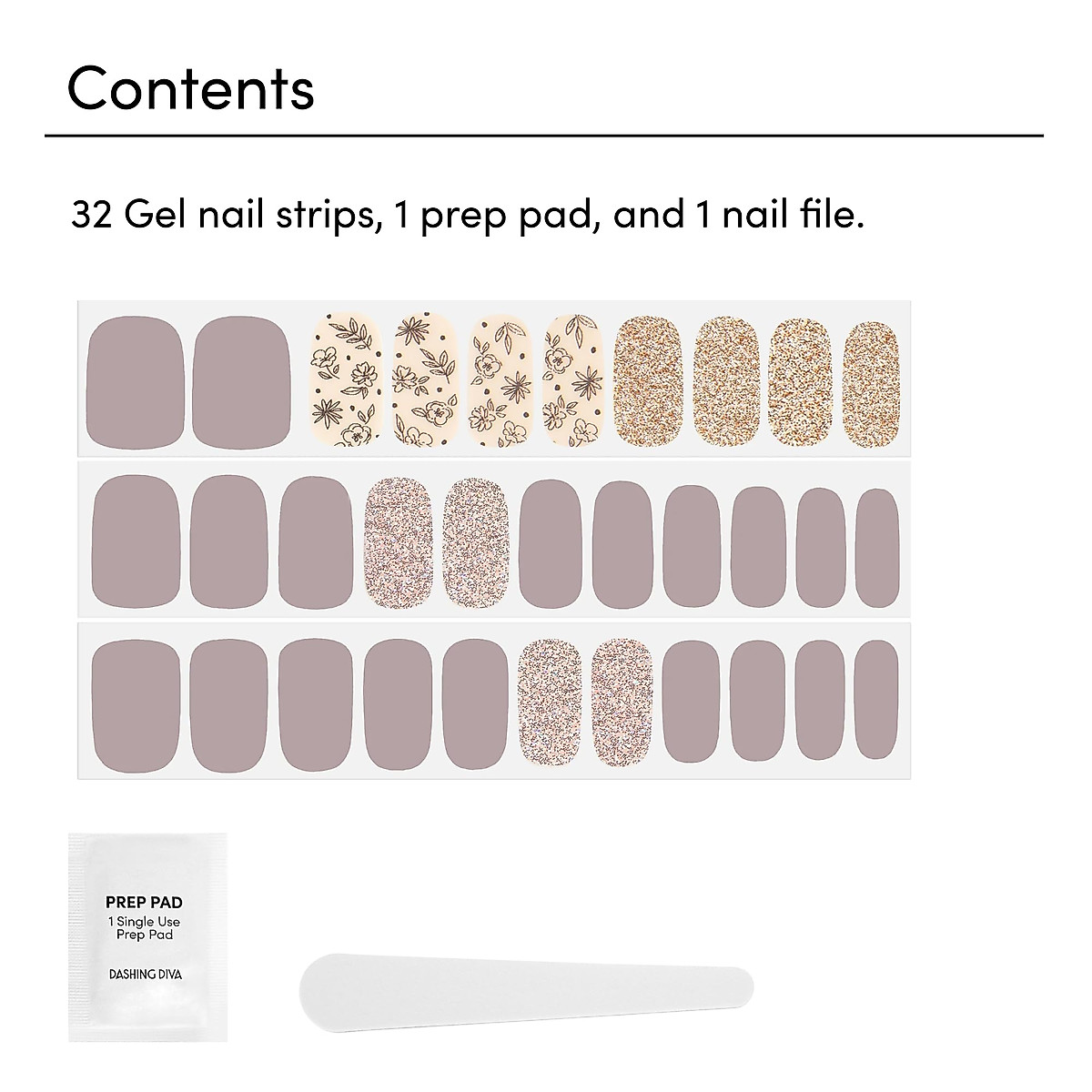 Dashing Diva Gloss Nail Strips Lavendar Dreams | UV Free, Chip Resistant, Long Lasting Gel Nail Stickers | Contains 32 Nail Wraps, 1 Prep Pad, 1 Nail File