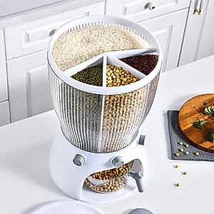 Fen Yun Food Grain Storage Container,Wall-Mounted Rice Storage Tank,Waterproof Moisture-proof Separate Rotating Rice Bucket (white)