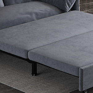 HomSof 63.8" Queen Pull Out Sofa Bed,3-in-1 Convertible Sleeper Sofa with 2 Soft Pillows,Multi-Functional Velvet Loveseat Bed for Living Room,Bedroom,Apartment,Office,Grey