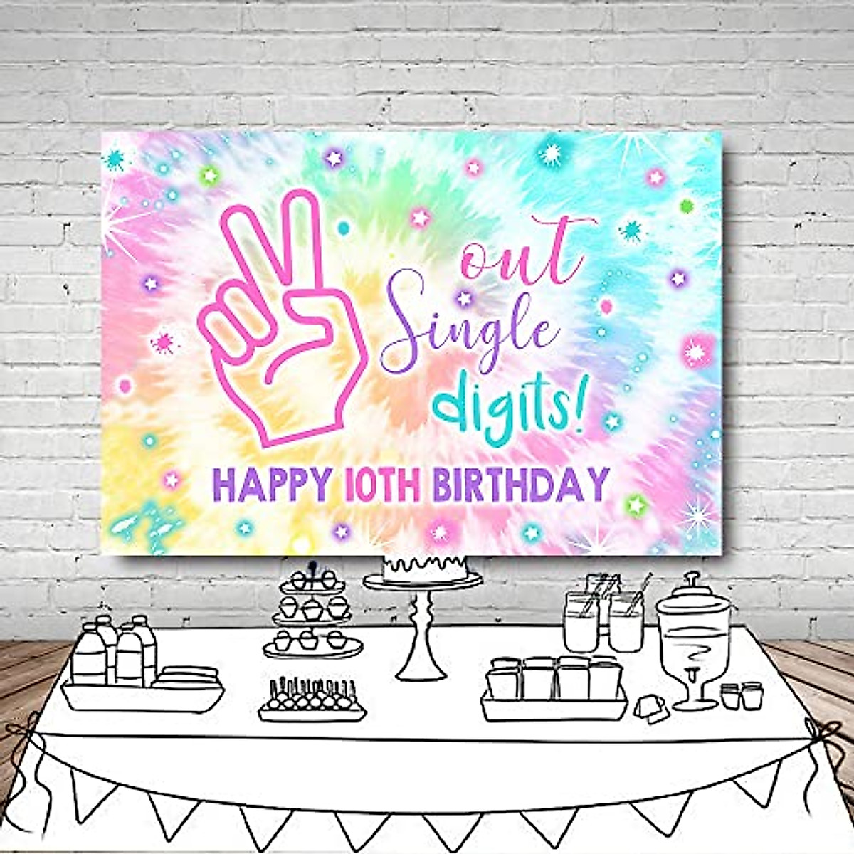 MEHOFOND 7x5ft Girl Happy 10th Birthday Out Single Digits Backdrop for Tie Dye Rainbow It's My 10 Years Old Bday Background Decorations Banner Photo Booth Props