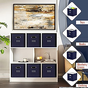 Ornavo Home Foldable Storage Bins Basket Cube Organizer With Dual Handles and Window Pocket - 6 Pack - 12" L x 12" W x 12" H - Navy Blue