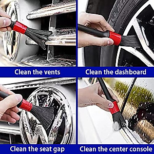 YSY 5PCS Car Detailing Brushes Cleaning Brush Set for Cleaning Wheels Tire Interior Exterior Leather Air Vents Car Cleaning Kit Tool(A) (Black + Red)