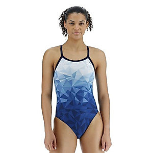 TYR Women's Standard Durafast Elite Diamondfit Swimsuit, Blue/White, 30