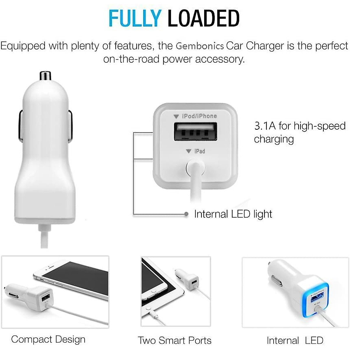 iPhone Car Charger, [Apple MFI Certified] Car Charger for iPhone 14, 13, 12, 11, X, XR, XS, Pro, 8 Plus, 7 Plus, Pro Max, iPad Pro, Air 4, Mini with Extra USB Port