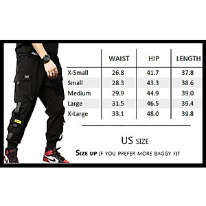 Ambcol Men's Jogger Pants Punk Cargo Baggy Techwear Streetwear Hip Hop Women Unisex Sports Casual Pants Black-09 Large