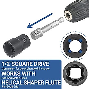 MABLEVI Bolt Nut Extractor Set with Center Punch Bar, 6PCS 1/2" Drive Impact Lug Nut Remover Socket Tool, Wheel Lock Removal Kit for Damaged, Frozen, Studs, Rusted, Rounded-Off Bolts, Nuts & Screws