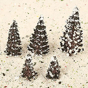 Yetaha 16PCS Mixed Scale Model Cedar Trees Snow Diorama Train Railway Winter Scenery, Height 6/8/10/12cm Each 4PCS