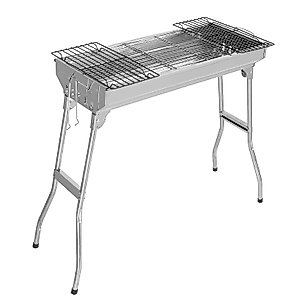 Charcoal Grill, Barbecue Grill Stainless Steel BBQ Smoker Barbecue Folding Portable Charcoal Grills for Garden Backyard Party Picnic Travel Home Outdoor Cooking Use (B)