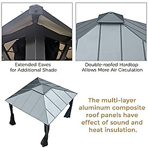 Walnut 10 Ft. X 10 Ft. Metal Outdoor Patio Gazebo with Insulated Double-Roof Hardtop and Netting