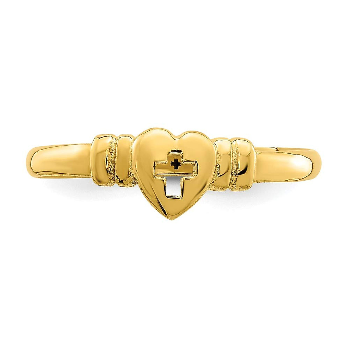 Solid 14k Yellow Gold Heart Cut-Out Cross Ring Band Size 5