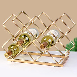 Drincarier Countertop Wine Rack - 10 Bottle Freestanding Modern Gold Metal Small Wine Rack - Tabletop Wine Holder Stand for Cabinet, Pantry, Wine Bottle Storage……