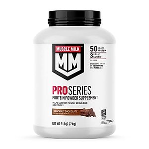Muscle Milk Pro Series Protein Powder Supplement, Knockout Chocolate, 5 Pound, 28 Servings, 50g Protein, 3g Sugar, 20 Vitamins & Minerals, NSF Certified for Sport, Workout Recovery, Packaging May Vary