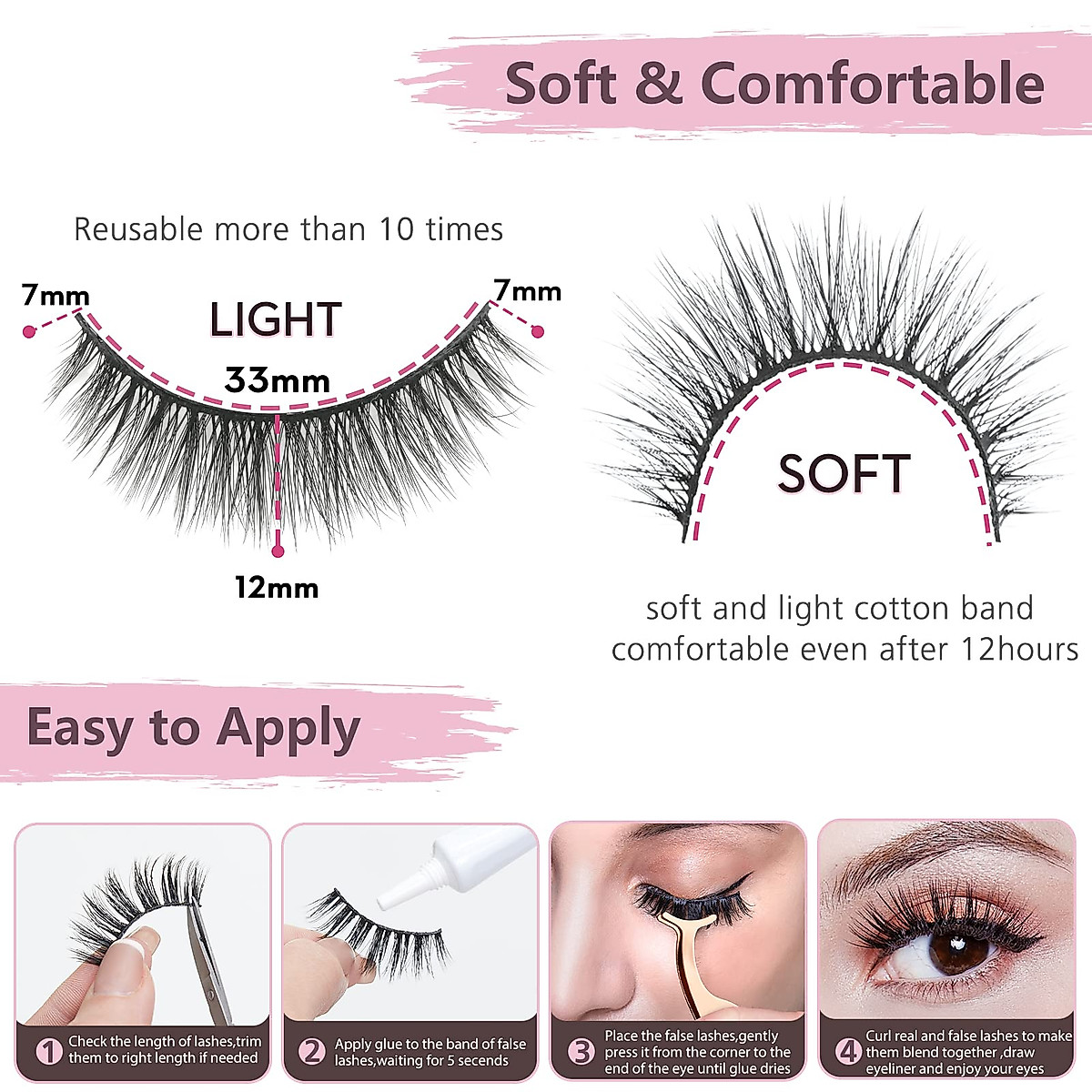 SONAFEEL False Lashes Natural Look Eye Lashes Pack Short Natural Eyelashes Wispy Strip Lashes Small Crisscross Daily Fake Eyelashes Reusable Faux 3d Mink Lashes Pestañas Postizas Naturales