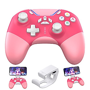 Paton Wireless Switch Controller for Nintendo Switch/Lite/OLED/Windows/Android/IOS Devices Controller, Bluetooth Controllers for Nintendo Switch with Vibration, Motion, Turbo and LED Light-Pink