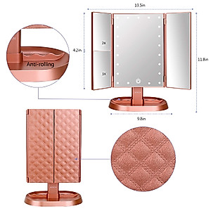 deweisn Trifold Lighted Vanity Makeup Mirror with 21 LEDs Lights,1x/2x/3x Magnification and Touch Screen Dimming,Two Power Supplies Makeup Mirror, Gift for Women