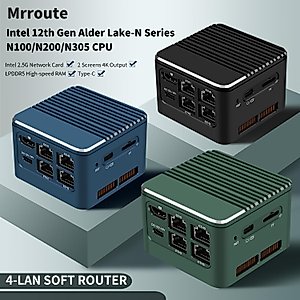 Mrroute M1 Plus Mini PC with N305 Processor, 16G RAM 256G SSD Mini Desktop PC, All-in-one Dual Display HDMI,Type-c/USB 3.0/4x2.5GbE LAN Business Mini Computer Win 11