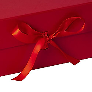 WRAPAHOLIC 2Pcs Red Gift Box with Satin Ribbon, 14x9x4.5 Inches Collapsible Gift Box with Magnetic Closure for Wedding, Party, Gift Wrap, Bridesmaid Proposal, Storage