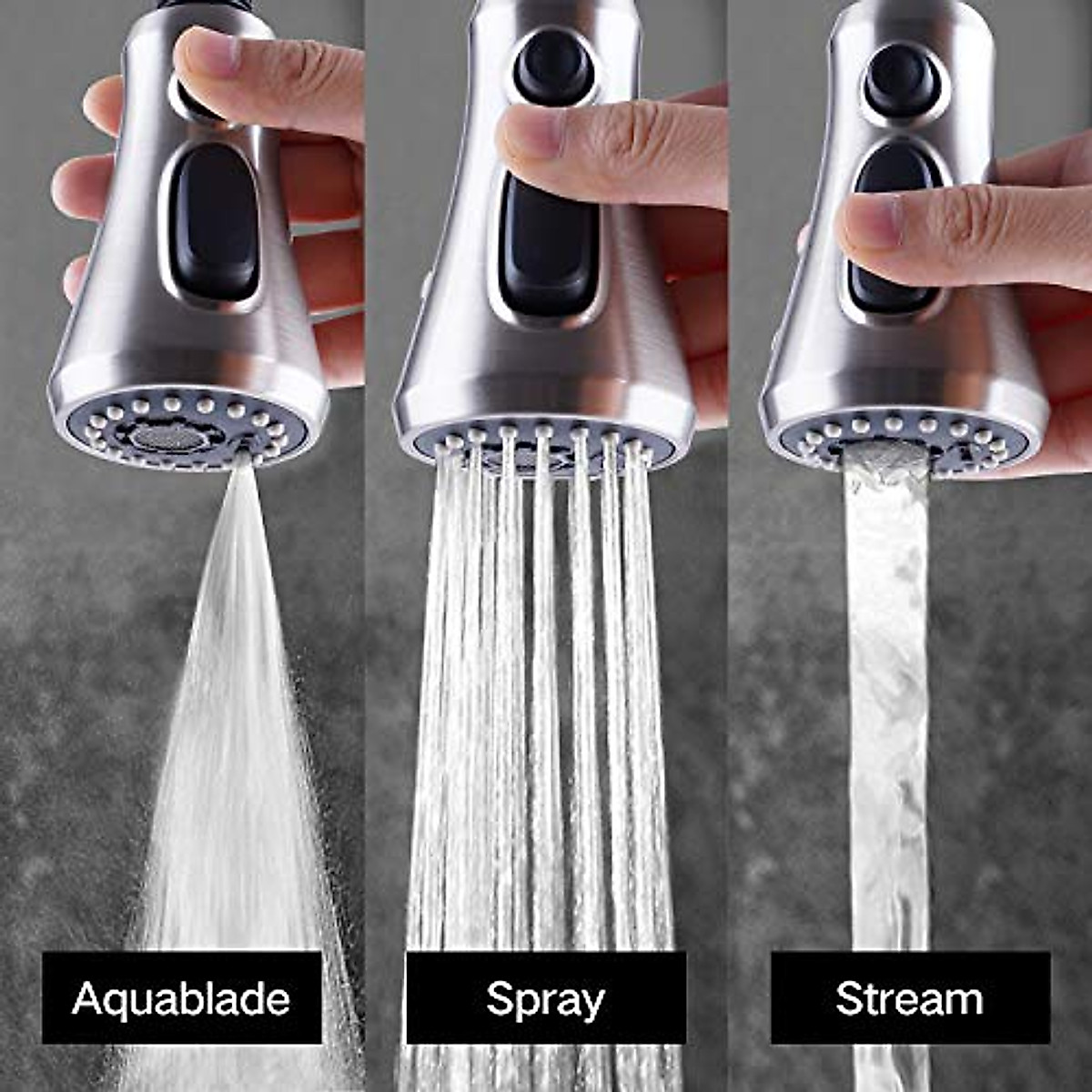 Pull Down Spray Head for Kitchen Faucet, 3-Function Kitchen Sink Spray Nozzle with 9 Adapters, Faucet Head Replacement Compatible with Moen, American Standard, Delta, Kohler Faucets, Brushed Nickel