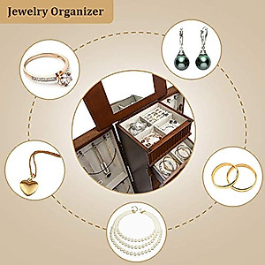HOMGX Cabinet Chest, Makeup Mirror and Top Divided Storage Organizer, Large Standing Jewelry Armoire with 7 Drawers, 2 Swing Doors, 12 Necklace Hooks