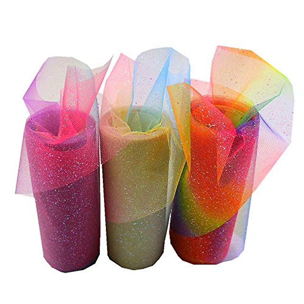 Yuanchuan Rainbow Glitter Tulle Rolls 6 inch x 10 Yards (30 feet) for Table Runner Chair Sash Bow Pet Tutu Skirt Sewing Crafting Fabric Wedding Birthday Ribbon (Rainbow Red)