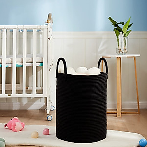 Fiona's magic Woven Rope Laundry Basket, 58L Tall Laundry Hamper for Blanket Storage, Large Baby Nursery Basket for Laundry, Decorative Clothes Hamper for Bedroom, Living Room and Bathroom, Black
