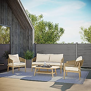 SIMPLIHOME Bayshore 28 Inch Wide Contemporary Outdoor Conversation Chair (Set of 2) in Natural Polyester Fabric, Fully Assembled, For the Living Room and Family Room