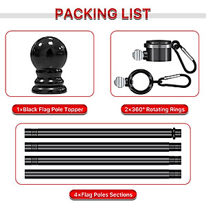Joyday Flag Pole Kit, 5FT Flag Pole, Stainless Steel Outdoor Tangle Free Flagpole Kit for American Flag with Two 360°Rotating Rings for House Porch Garden Yard Truck Boat (Standard Kit)